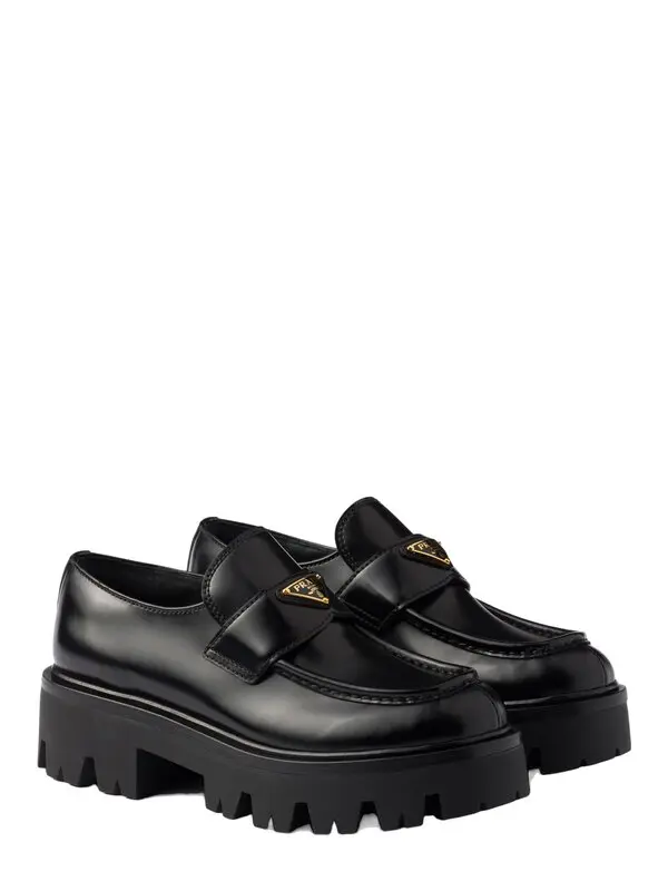 Prada Brushed Leather Loafers - Black