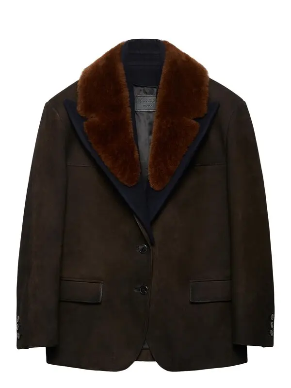 Prada Suede And Shearling Caban Jacket - Brown