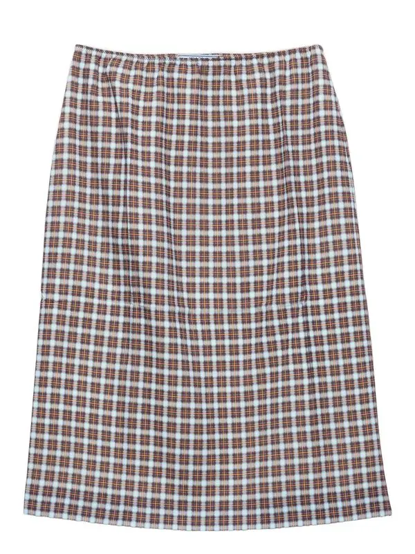 Prada Checked Stretch Georgette Skirt - Turquoise/cocoa Brown