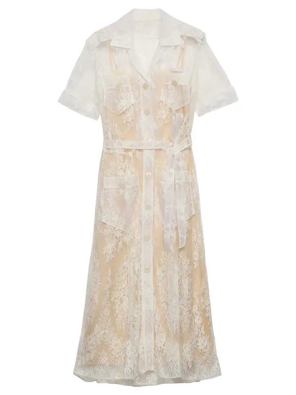 Prada Lace Shirt Dress - Neutral