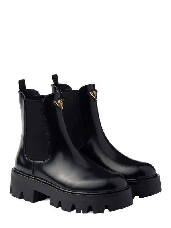 Prada Brushed Leather Booties - Black