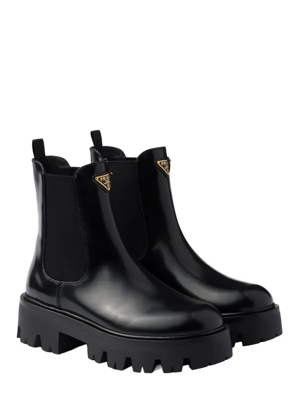 Prada Brushed Leather Chelsea Booties - Black