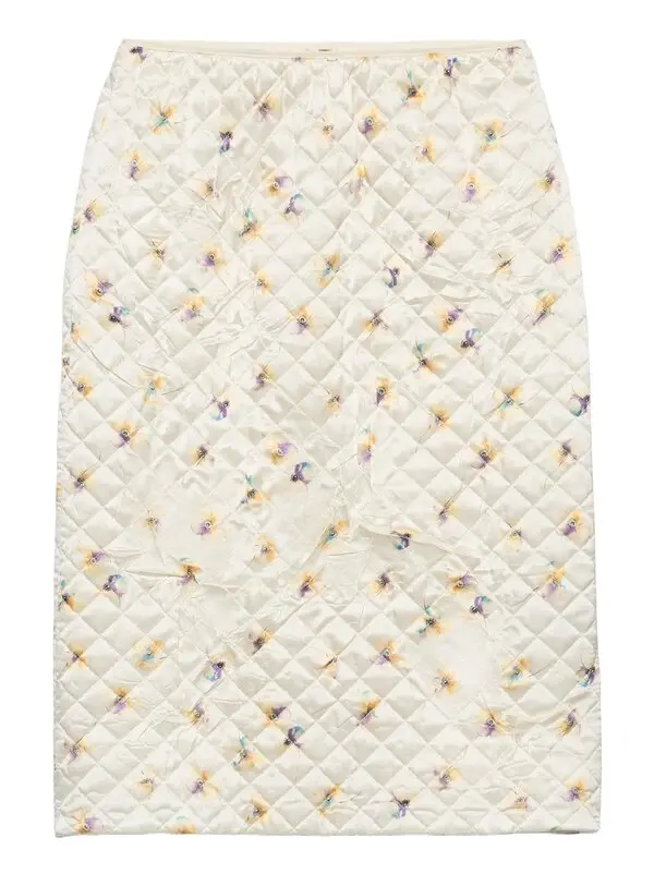 Prada Floral-print Quilted Satin Pencil Skirt - Yellow