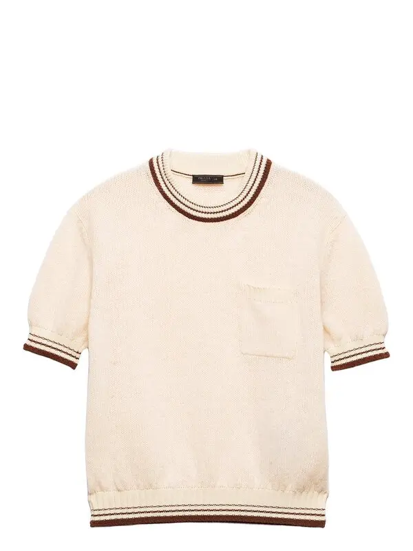 Prada Shetland Wool Crew-neck Sweater - Beige/dark Brown