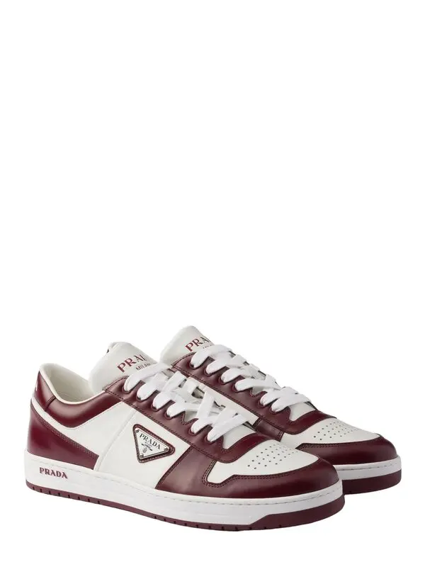 Prada Downtown Leather Sneakers - White/burgundy