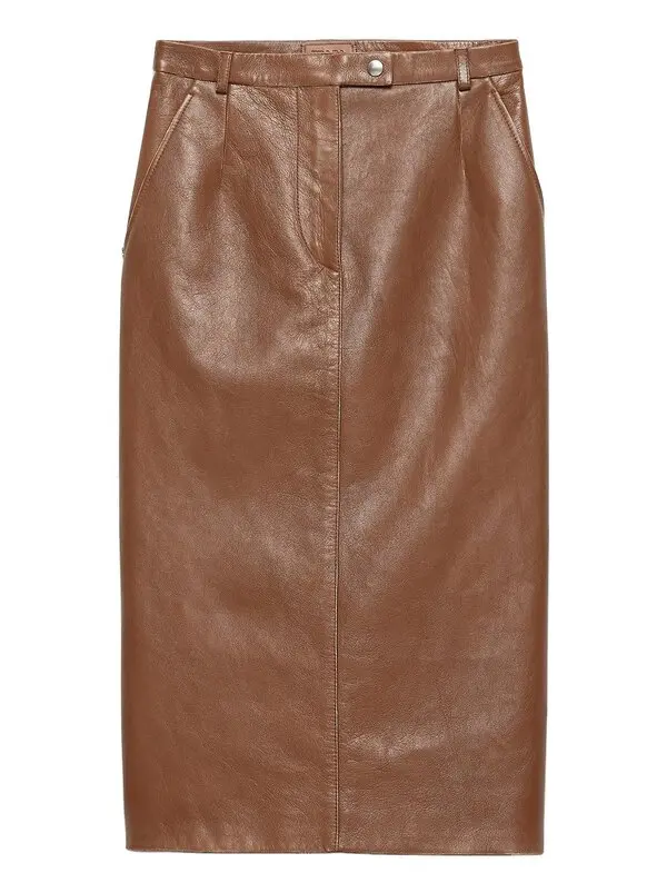 Prada Nappa Leather Pencil Skirt - Brown