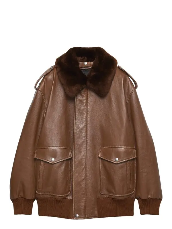 Prada Nappa Leather Bomber Jacket - Brandy