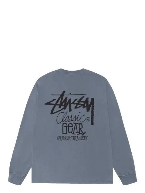 StÜssy Classic Gear Long Sleeve Pigment Dyed Tee Shirt - Navy Blue