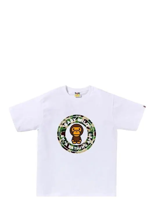 A BATHING APE Abc Camo Milo Busy Works Tee Shirt - White/green
