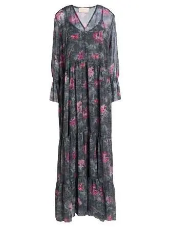 KAOS JEANS Pleated Floral-print Maxi Dress - Grey