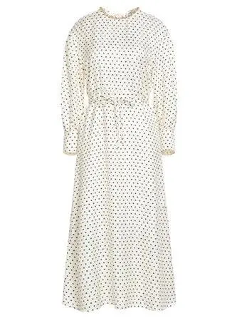 Sandro Midi Flared Polka Dot Dress - Off White