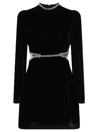 Sandro Velvet Mini Dress With Cutout And Embellishments - Black