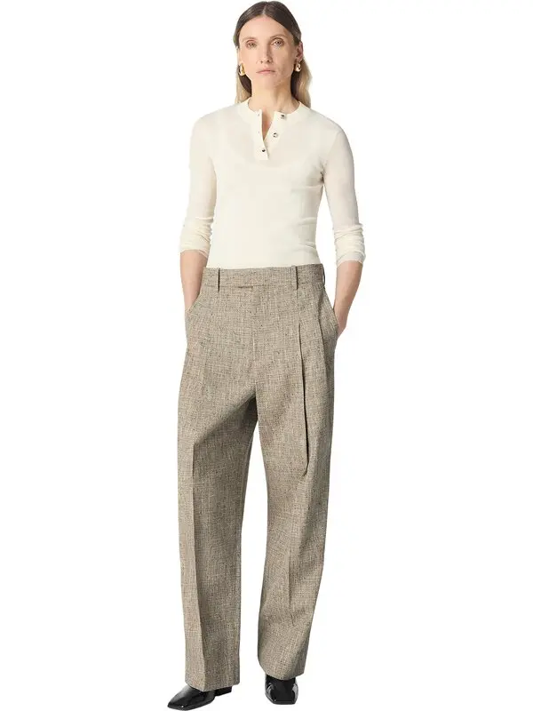 BOTTEGA  VENETA Fleck Viscose Pleated Pants - Sahara Mel/multi