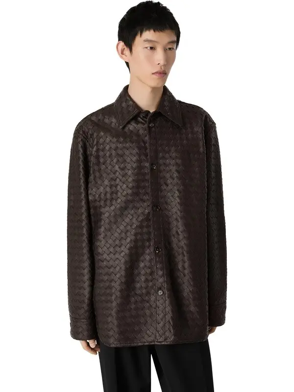 BOTTEGA  VENETA Intrecciato Leather Shirt - Fondant