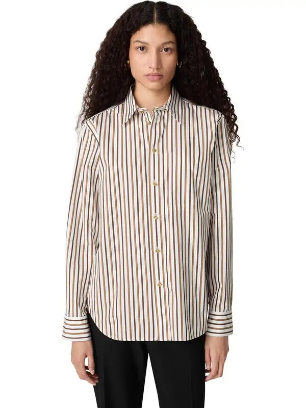BOTTEGA  VENETA Striped Cotton Poplin Shirt - Chalk/toffee/brown