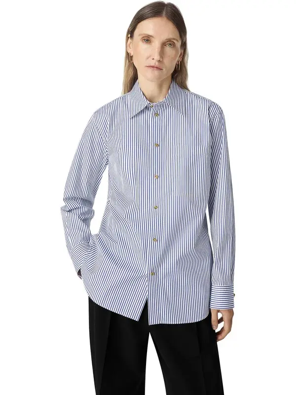 Bottega Veneta Pinstripe Cotton Poplin Shirt - White/navy