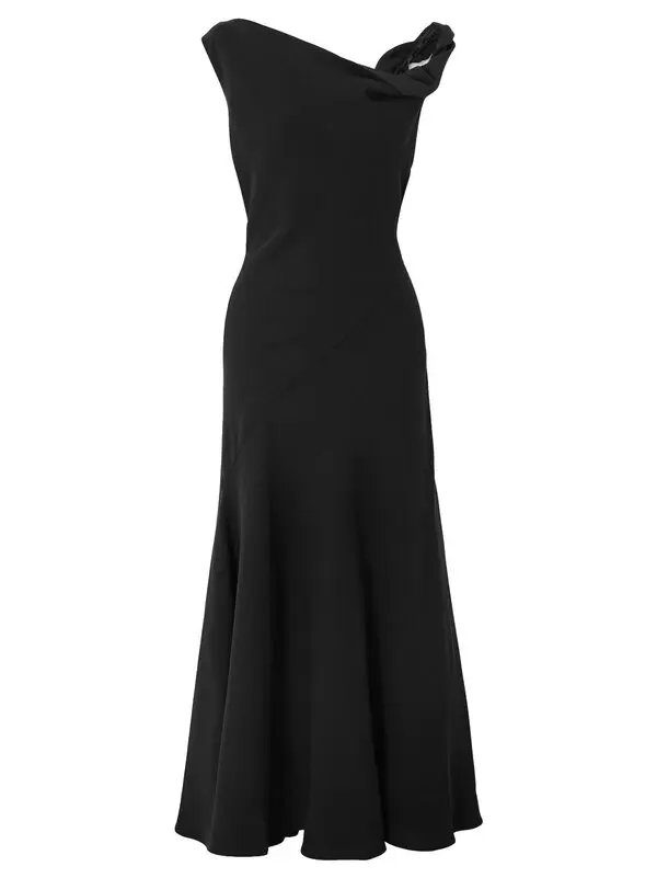 THE ROW Violetta Asymmetric Silk-tweed Midi Dress - Black