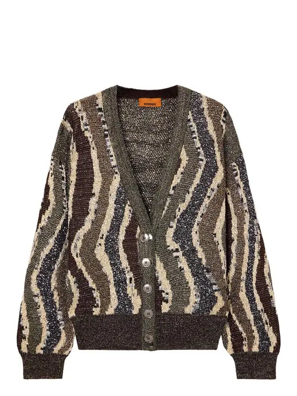 Missoni Sequin-embellished Striped Metallic Jacquard-knit Cardigan - Brown
