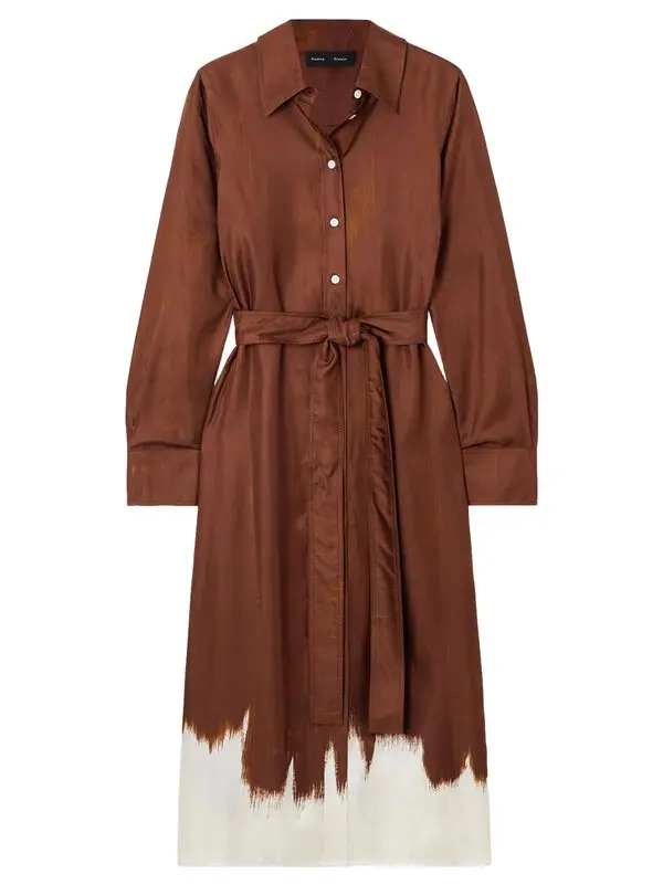 Proenza Schouler Amaya Belted Silk Satin-twill Dress - Brown