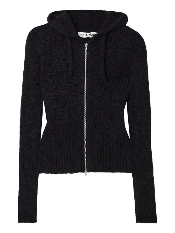 Our Legacy Compact Hooded Ribbed Alpaca-blend Cardigan - Black