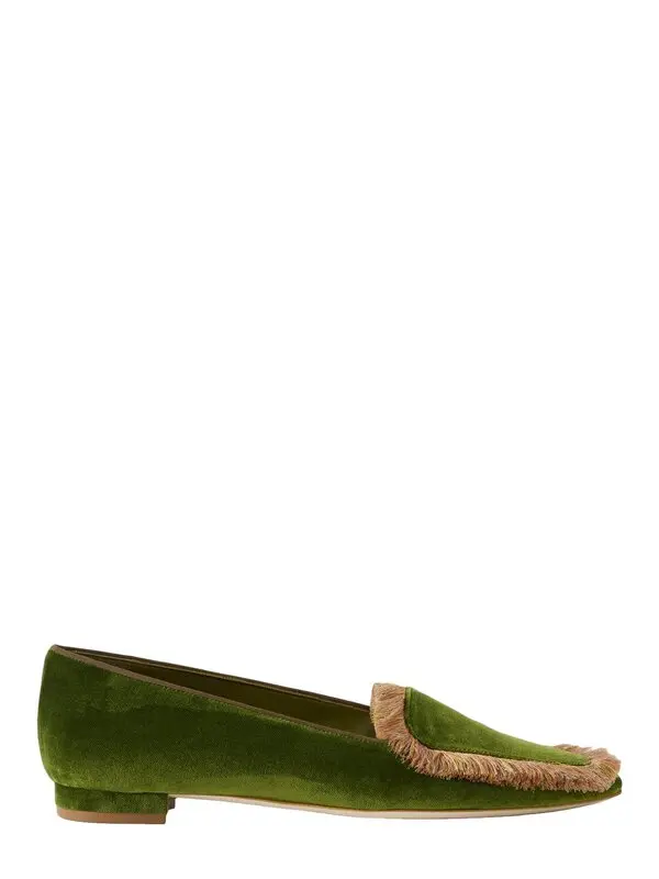 Manolo Blahnik Agofran Fringed Velvet Loafers - Green