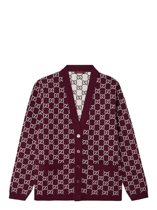 Gucci Reversible Jacquard-knit Wool-blend Cardigan - Burgundy