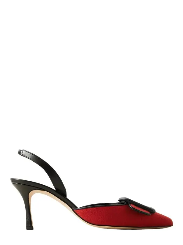 Manolo Blahnik Mayslibi 70 Buckled Leather-trimmed Velvet Slingback Pumps - Red