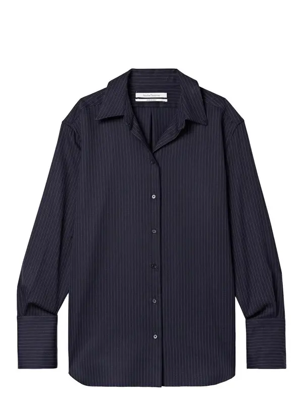 Another Tomorrow Pinstriped Wool-blend Shirt - Blue