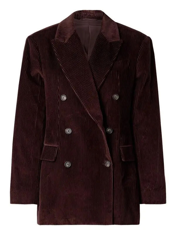 Brunello Cucinelli Oversized Double-breasted Cotton-corduroy Blazer - Burgundy
