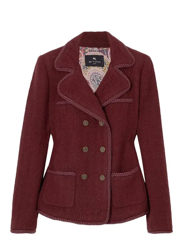 Etro Double-breasted Wool-blend Tweed Jacket - Burgundy
