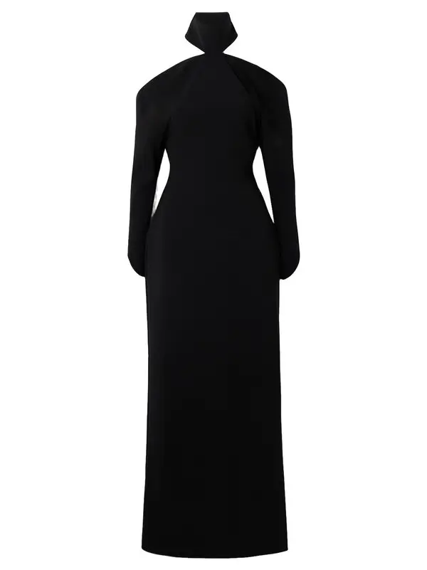 COURREGES Circle Cold-shoulder Crepe Halterneck Gown - Black