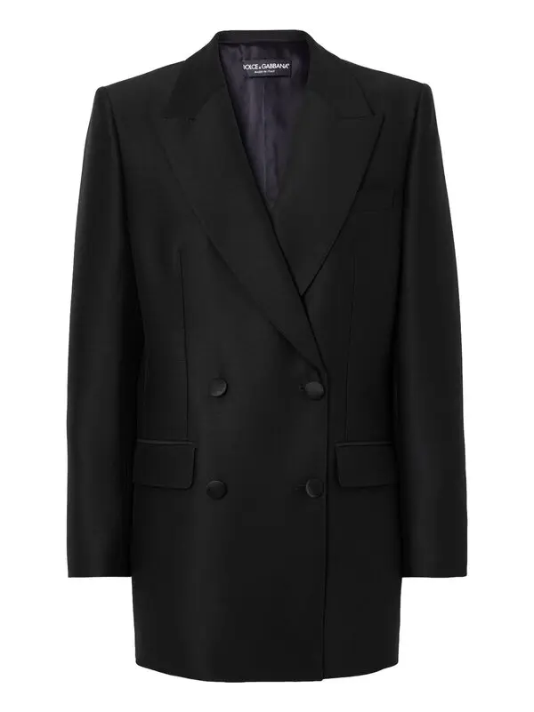 Dolce & Gabbana Wool And Silk-blend Satin Double-breasted Blazer - Black