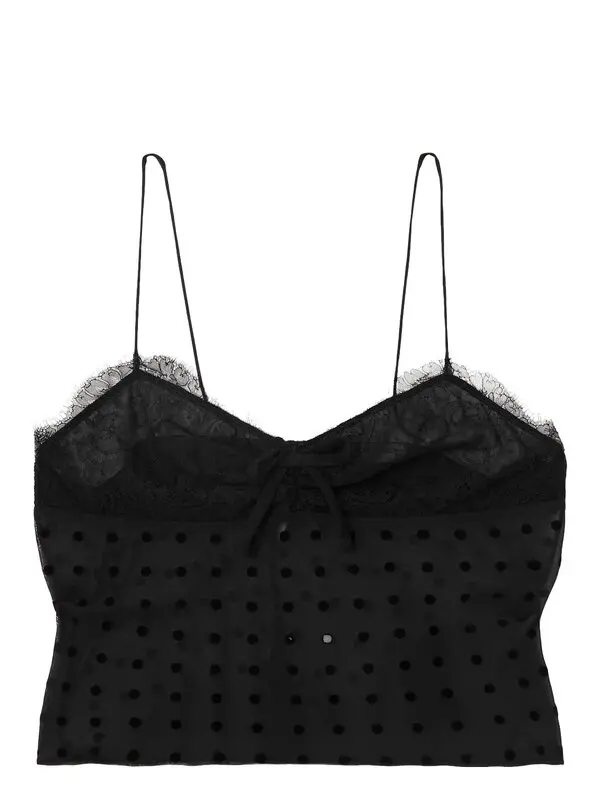 Alessandra Rich Bow-embellished Flocked Polka-dot Top - Black