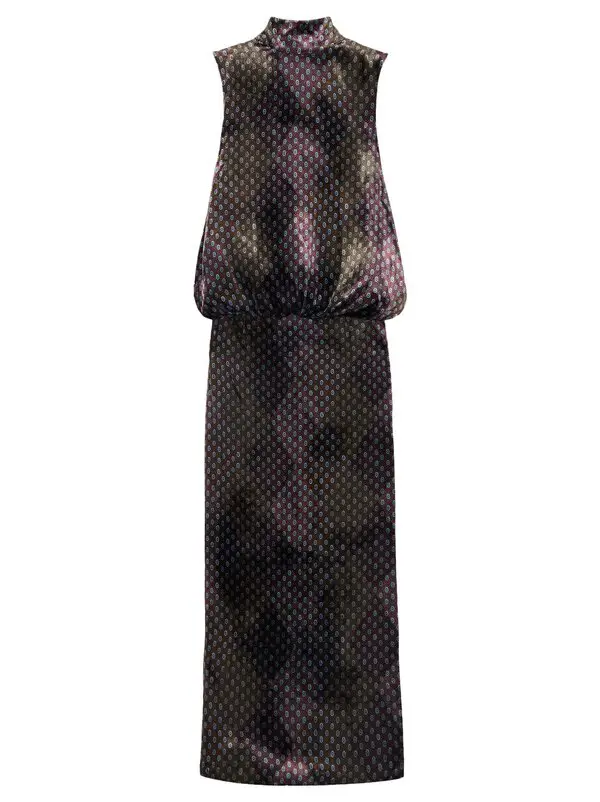 Dries Van Noten Draped Printed Velvet Maxi Dress - Multi