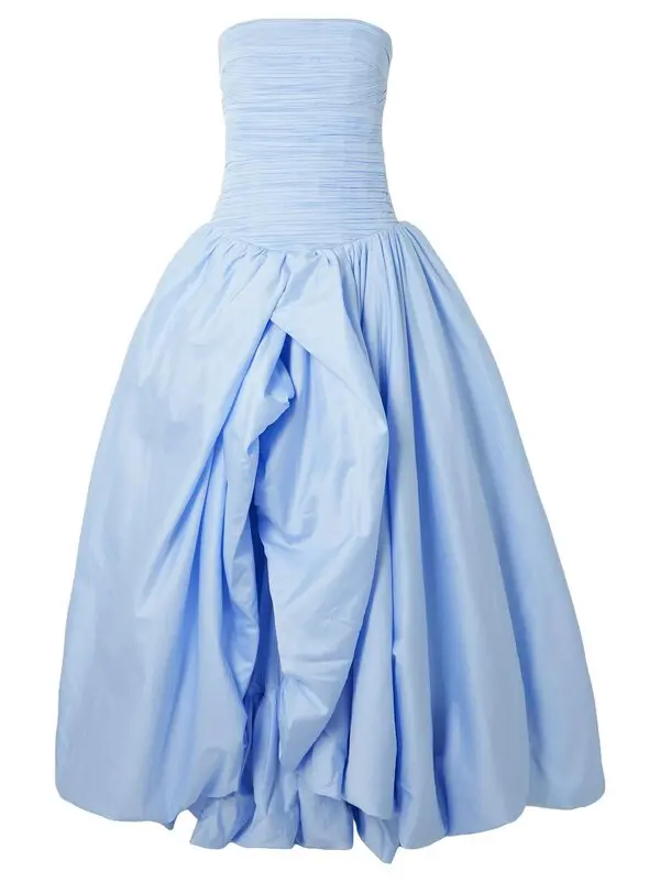 Aje Violette Strapless Ruched Cotton-poplin Gown - Blue