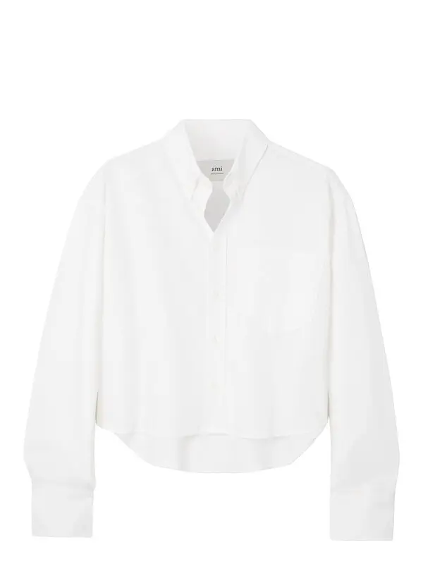 Ami Embroidered Cropped Cotton Oxford Shirt - White