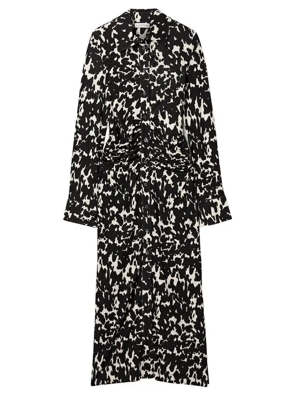 Altuzarra Claudia Ruched Printed Crepe-jersey Midi Dress - Black