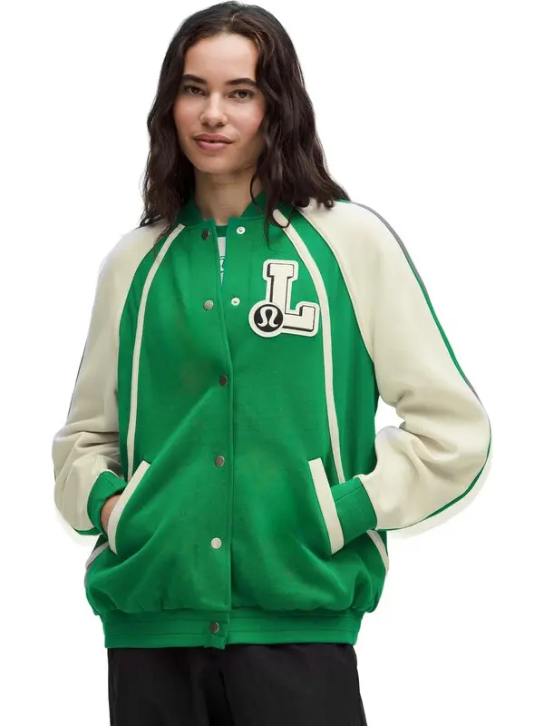 Lululemon Scuba Oversized Varsity Jacket - Raceway Green/light Ivory