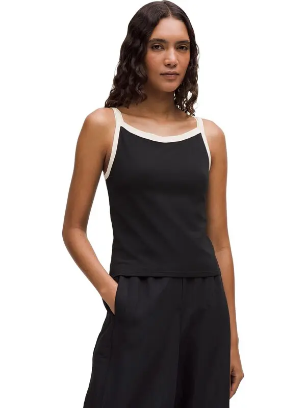 Lululemon Organic Cotton High-neck Ringer Tank Top - Black/light Ivory