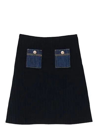 Sandro Denim-pocket Knitted Mini Skirt - Navy Blue