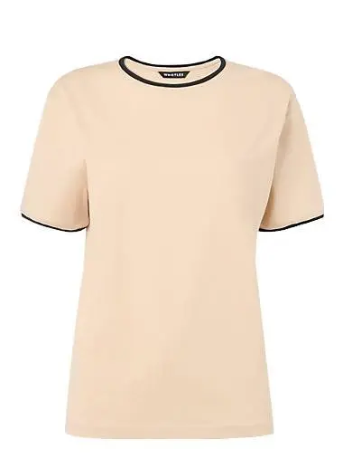 Whistles Contrast-piping Regular-fit Cotton-jersey T-shirt - Tan