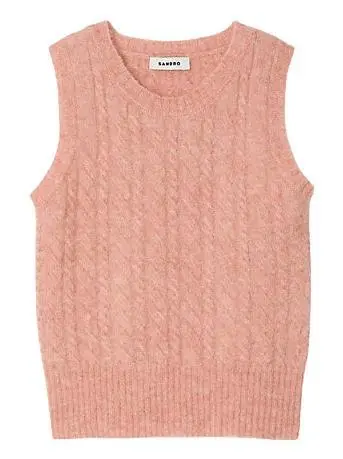 Sandro Cable-knit Wool-blend Vest - Poudre Pink
