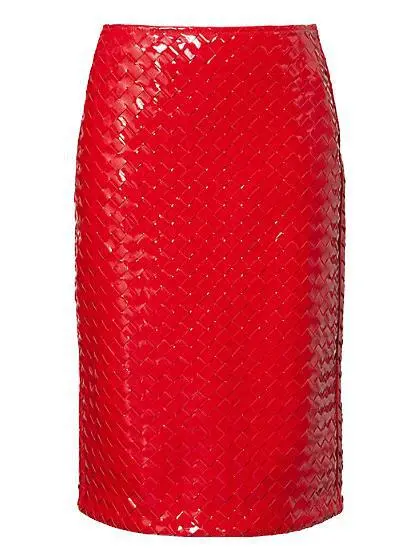 Bottega Veneta Intrecciato Leather Midi Skirt - Madder