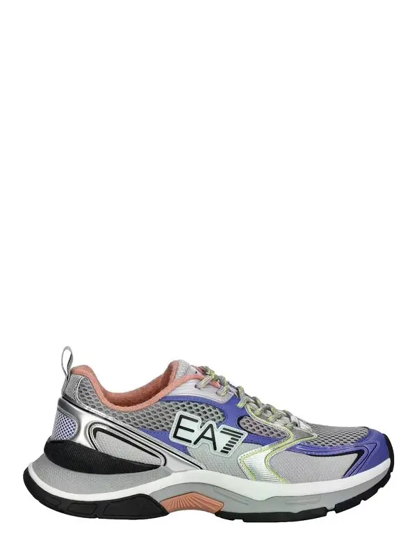 EA7 Metallic-effect Panelled Mesh Low-top Sneakers - Grey