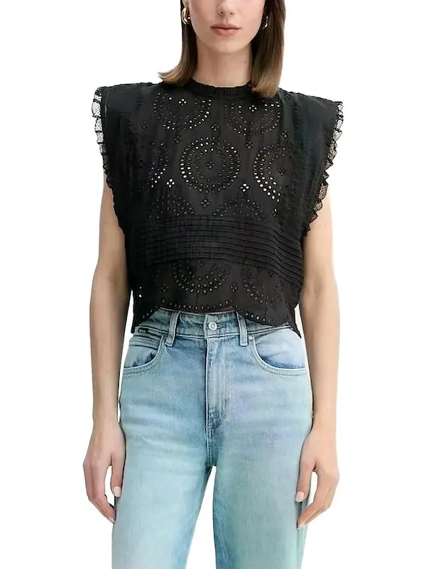 BOSS Embroidered Cotton Blouse - Black