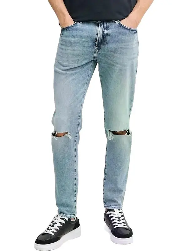 BOSS Straight-leg Jeans With Rips - Blue
