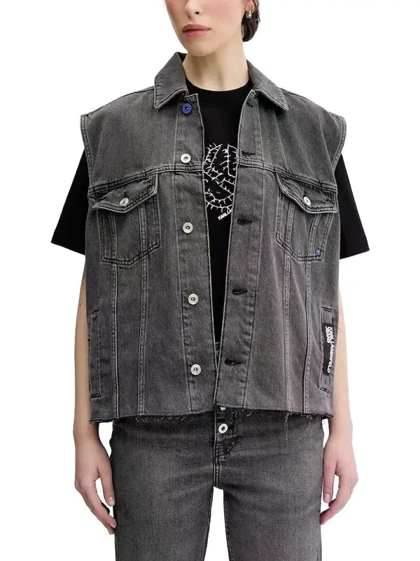 Karl Lagerfeld Frayed Denim Vest - Black