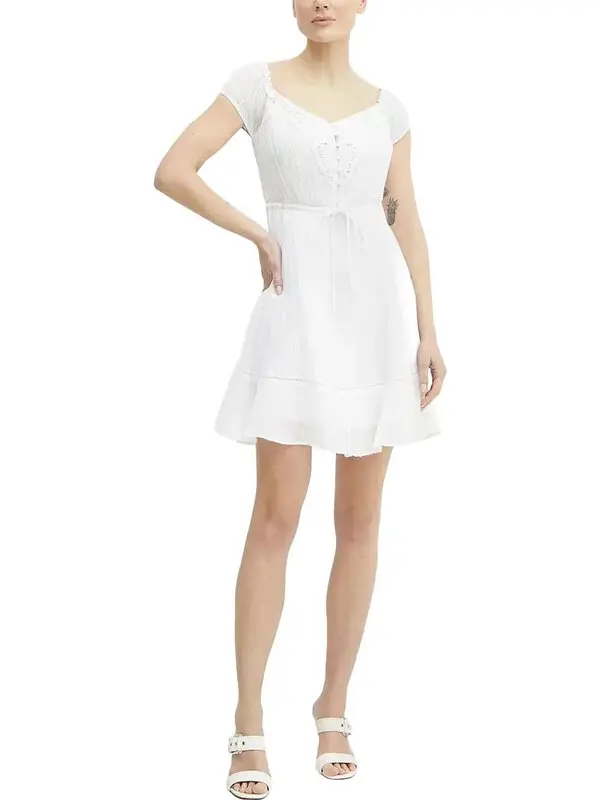 Guess Lace-insert Tiered Mini Dress - White