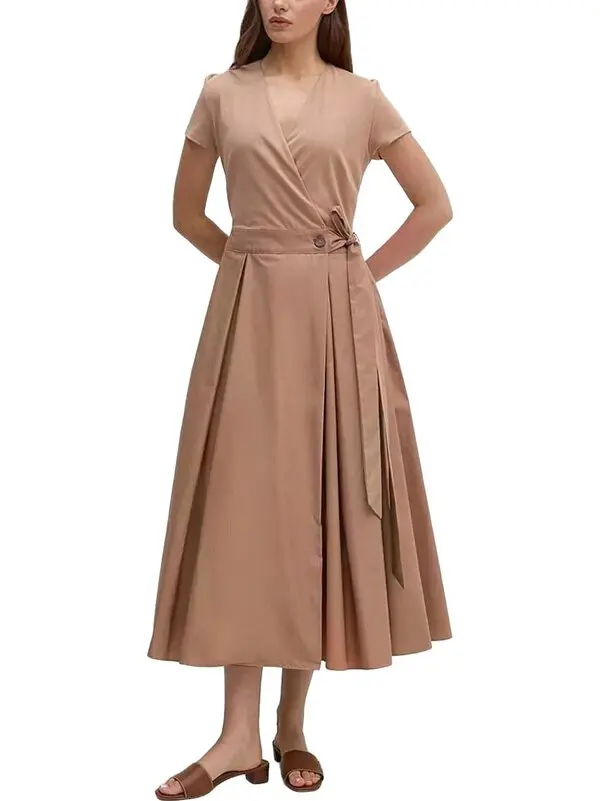 SANDRO FERRONE Wrap-front Belted Midi Dress - Neutrals