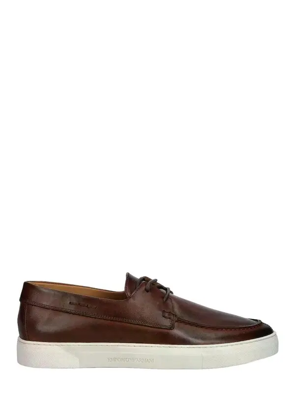 Emporio Armani Lace-up Leather Boat Shoes - Brown